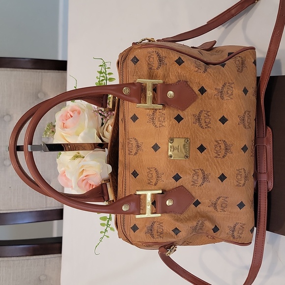 MCM | Bags | Authentic Mcm Small Boston Bag With Strap | Poshmark